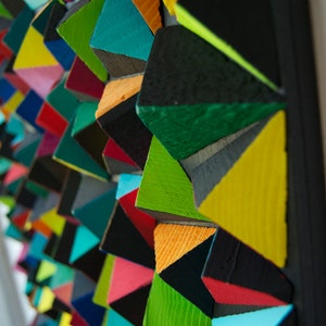 Tetra / 3 Sides Wood Wall Art / 3D Pyramids Mosaic in Rainbow Colours ...