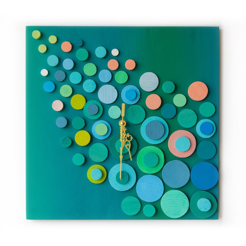 Deco Turquoise / Wood Wall Clock / Geometric Clock / Turquoise Mosaic ...