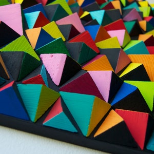 Tetra / 3 Sides Wood Wall Art / 3D Pyramids Mosaic in Rainbow Colours ...