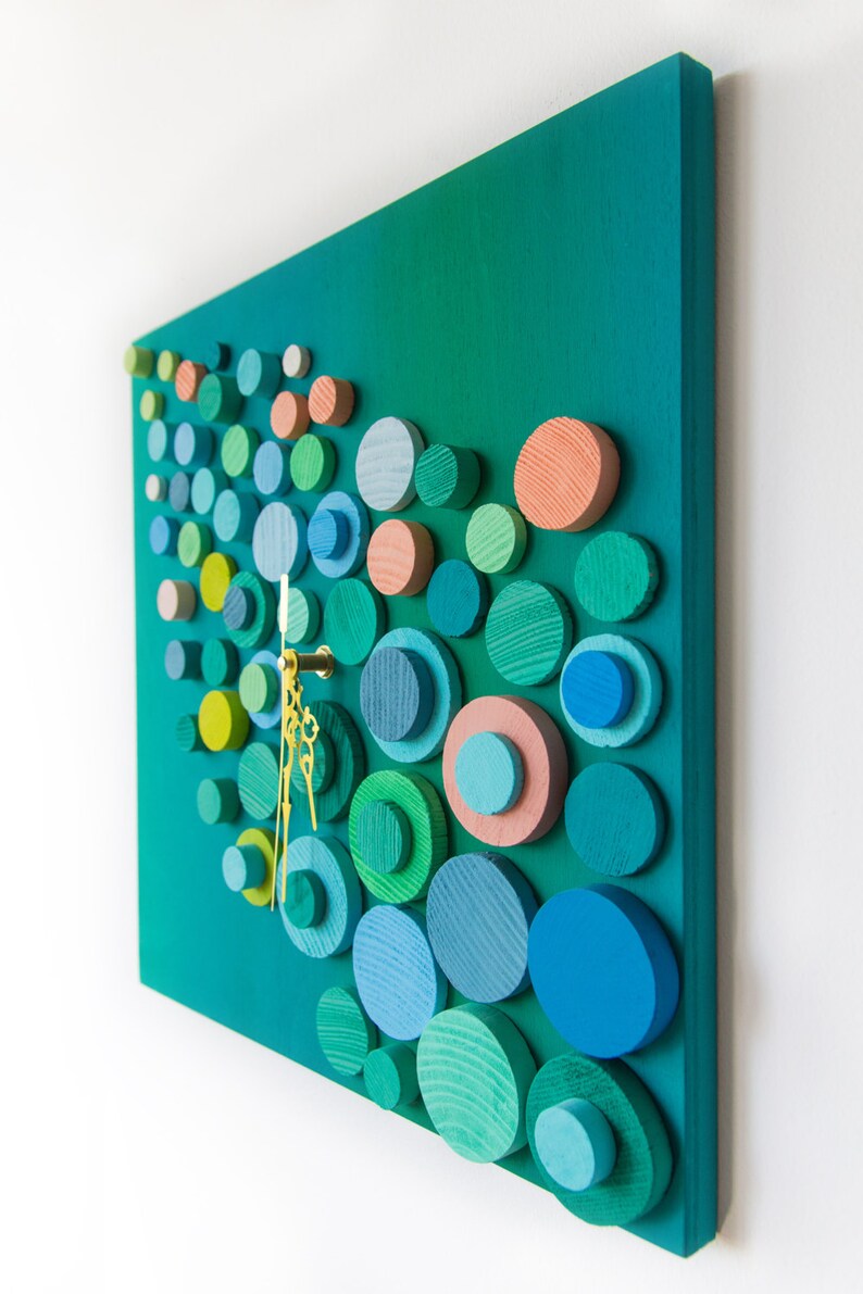 Deco Turquoise / Wood Wall Clock / Geometric Clock / Turquoise Mosaic ...