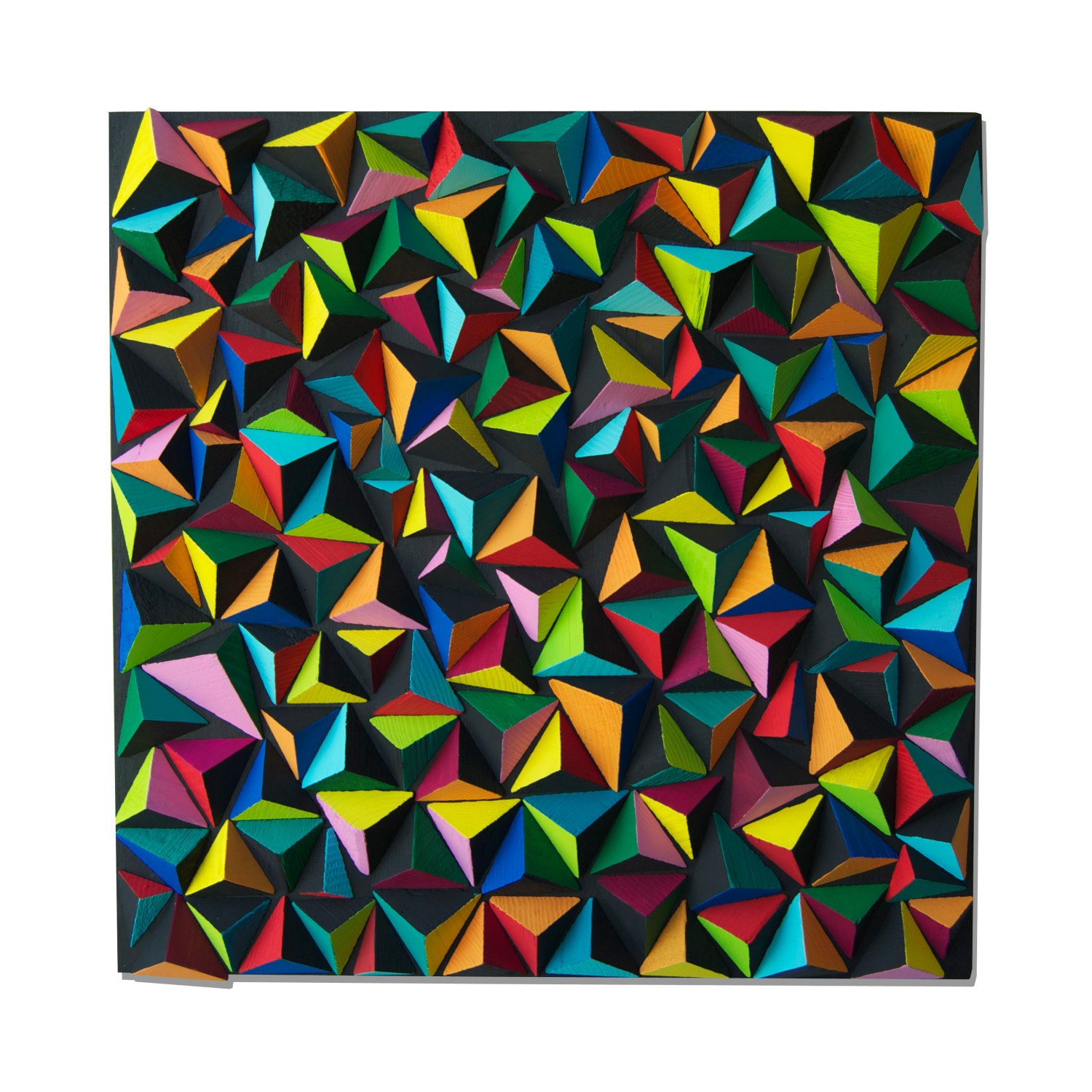 Tetra / 3 Sides Wood Wall Art / 3D Pyramids Mosaic in Rainbow | Etsy