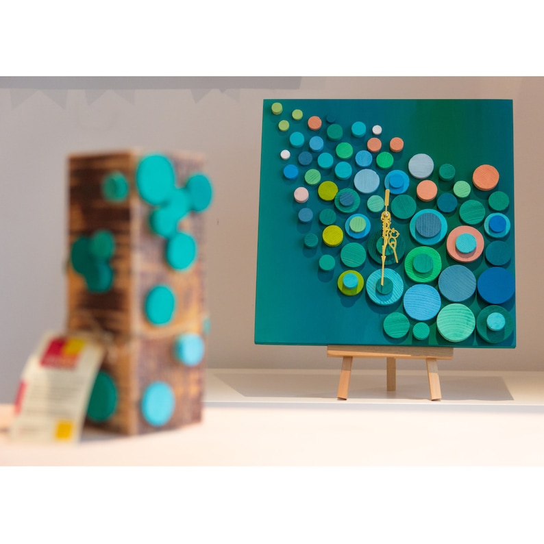 Deco Turquoise / Wood Wall Clock / Geometric Clock / Turquoise Mosaic ...