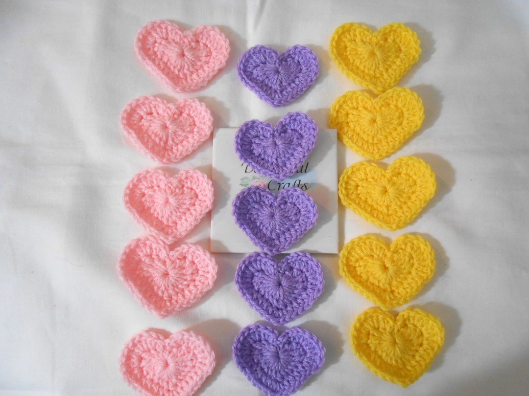 Crochet Hearts for Craft, Mini Crochet Heart Embellishments, Handmade ...