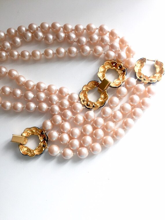 ANTIQUE ENAMEL SET 1950s enamel pearl necklace bracel… - Gem