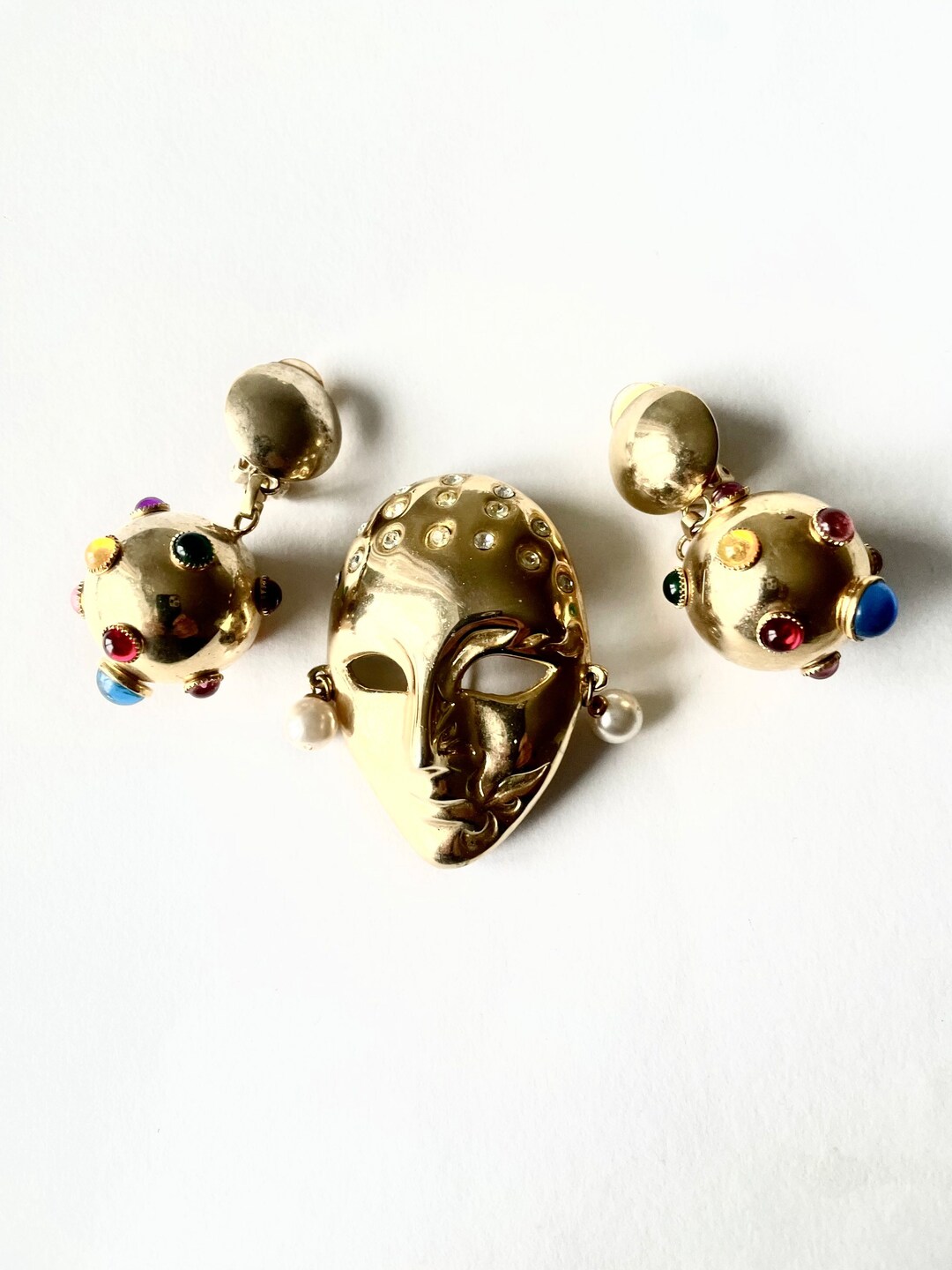 Vintage Face Mask 1980s Vintage Mask Set. Pin and Earring Mask Vintage ...