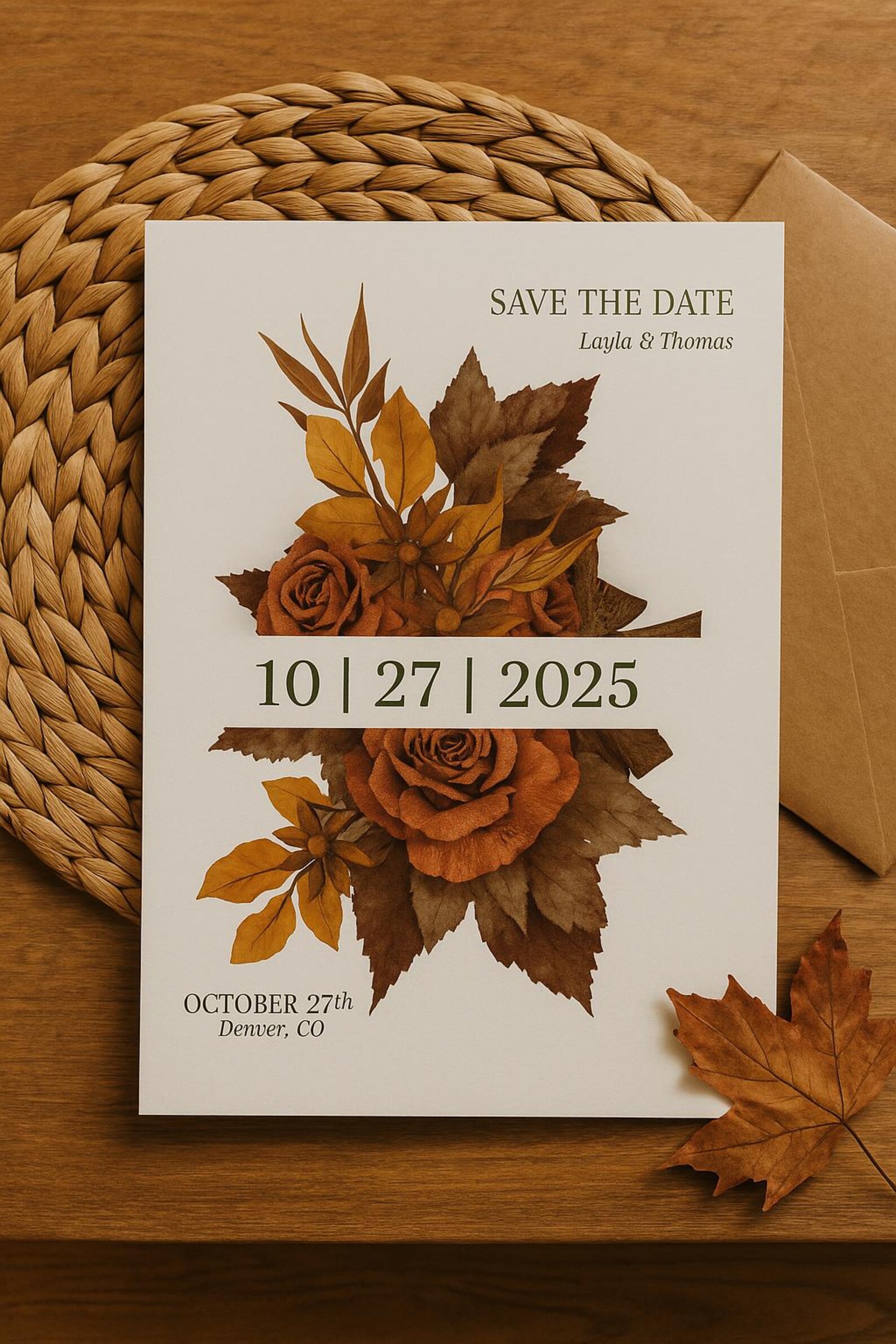 Rustic Floral Save the Date Template: Boho Autumn Wedding (5x7 DIY ...