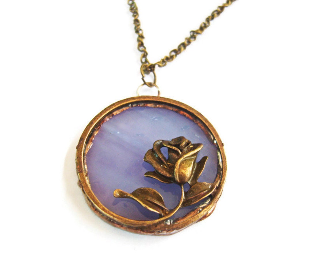 Purple Rose Necklace stained Glass Necklace, Romantic Gift for Her ...