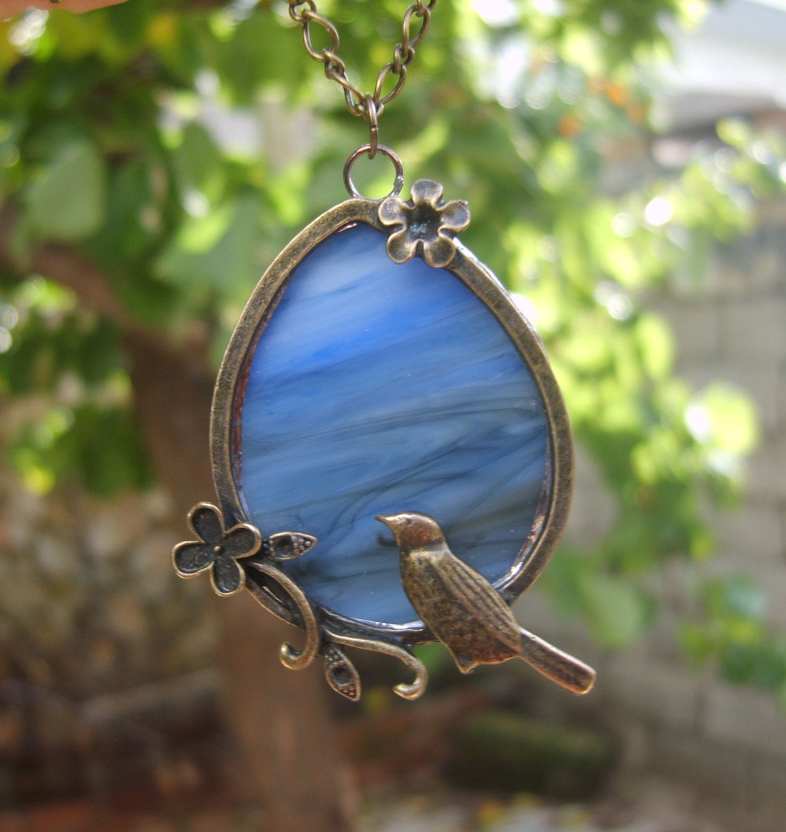 Blue Bird Necklace Stained Glass Jewelry Nature Jewelry - Etsy