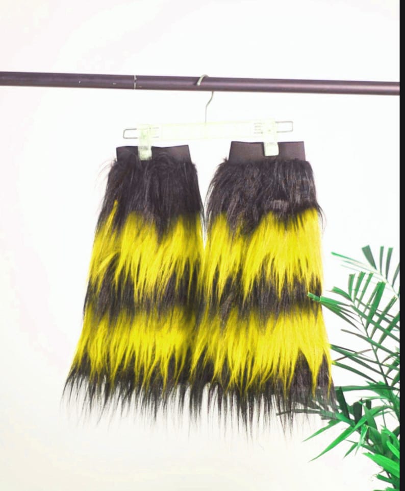 Yellow Black Fluffy Furry Legwarmer Boot Cover Fancy Costumes Rave ...