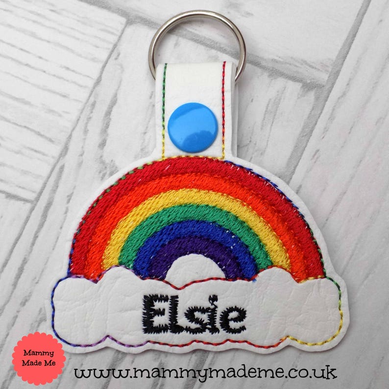 Personalised Rainbow Keyring, Rainbow Keychain, Book Bag Tag, Rainbow ...
