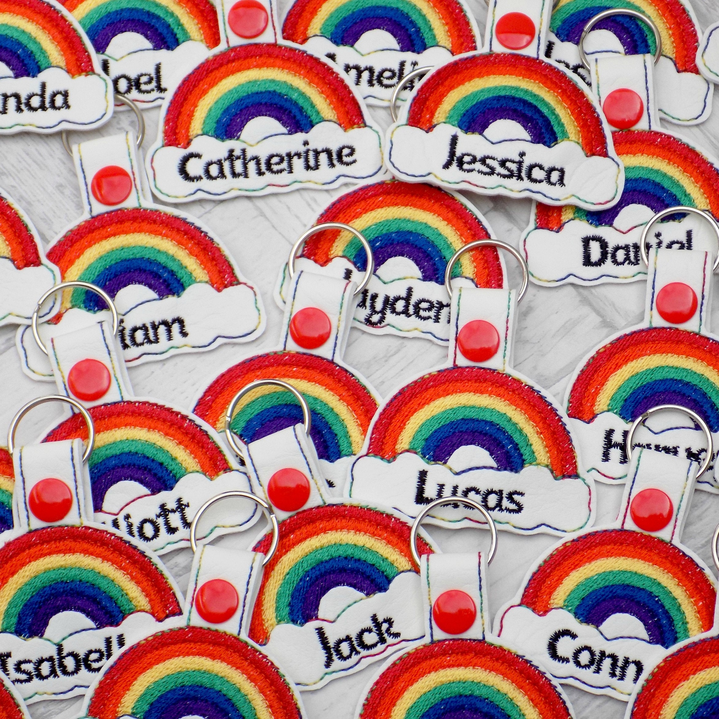 Personalised Rainbow Keyring, Rainbow Keychain, Book Bag Tag, Rainbow ...
