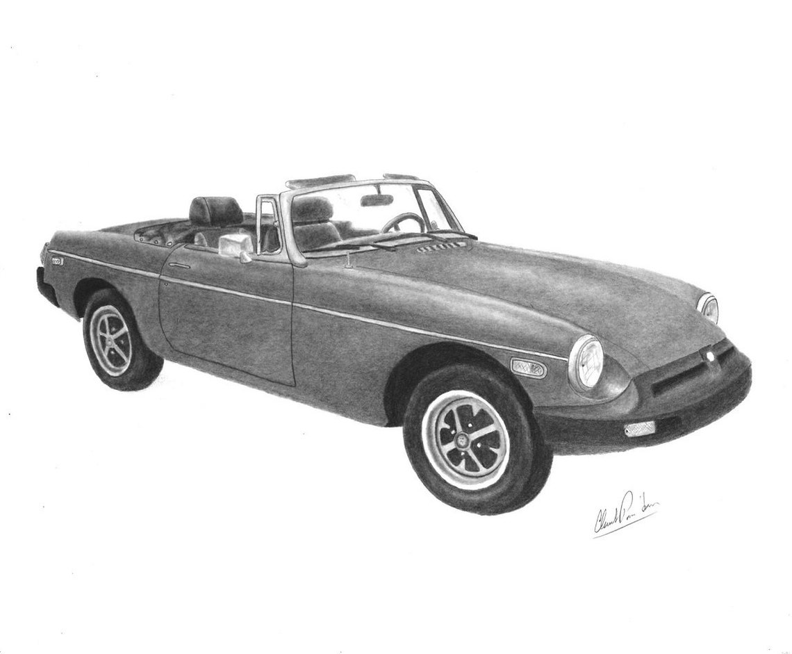 MG Wall Decoration Print of My Pencil Drawing of a 1974 MGB - Etsy