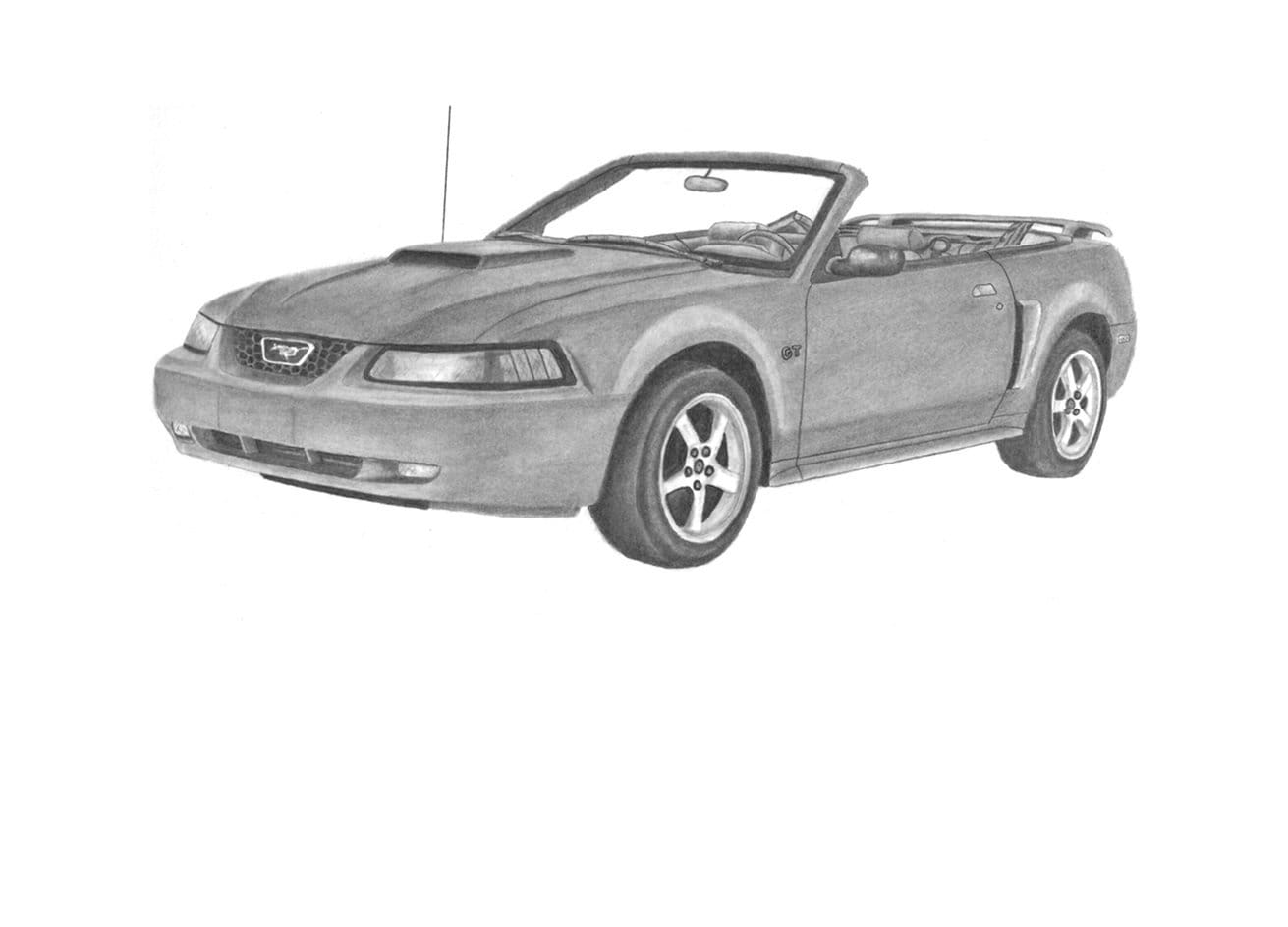 Print of My Pencil Drawing of a 1999 to 2004 Mustang GT Convertible - Etsy