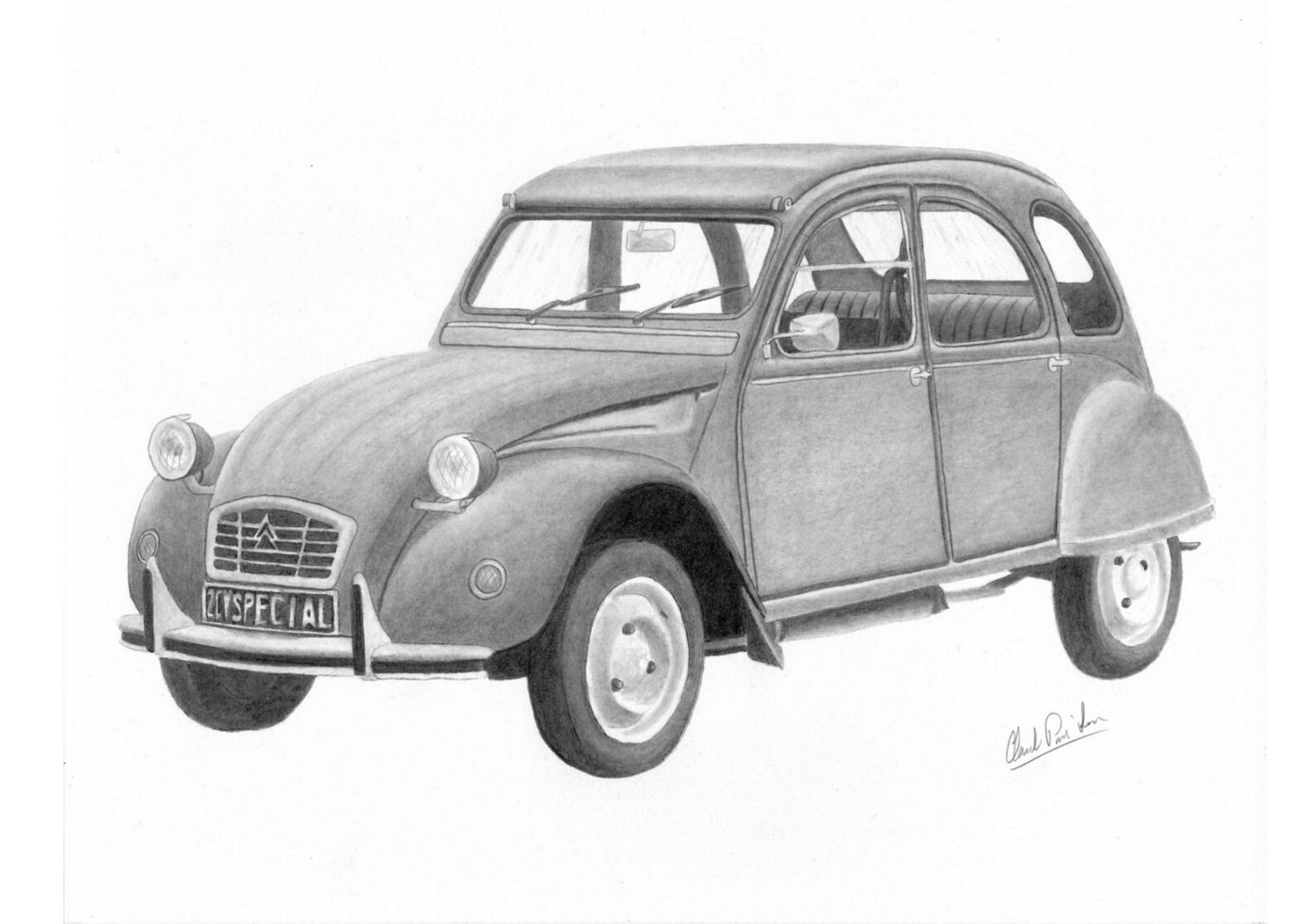 Print of My Pencil Drawing of a Citroen 2CV, Citroen Wall Decoration ...
