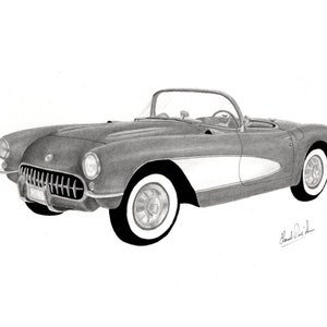 Print of My Pencil Drawing of 1956 - 1957 Corvette, Corvette Wall ...