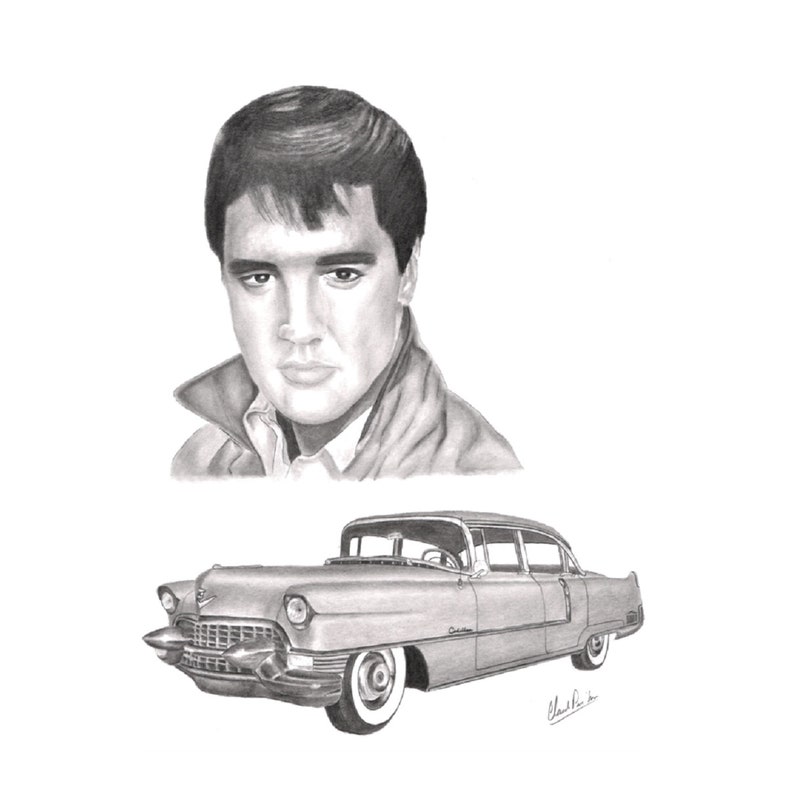 Print of My Elvis Drawing With His 1955 Cadillac Elvis Wall - Etsy
