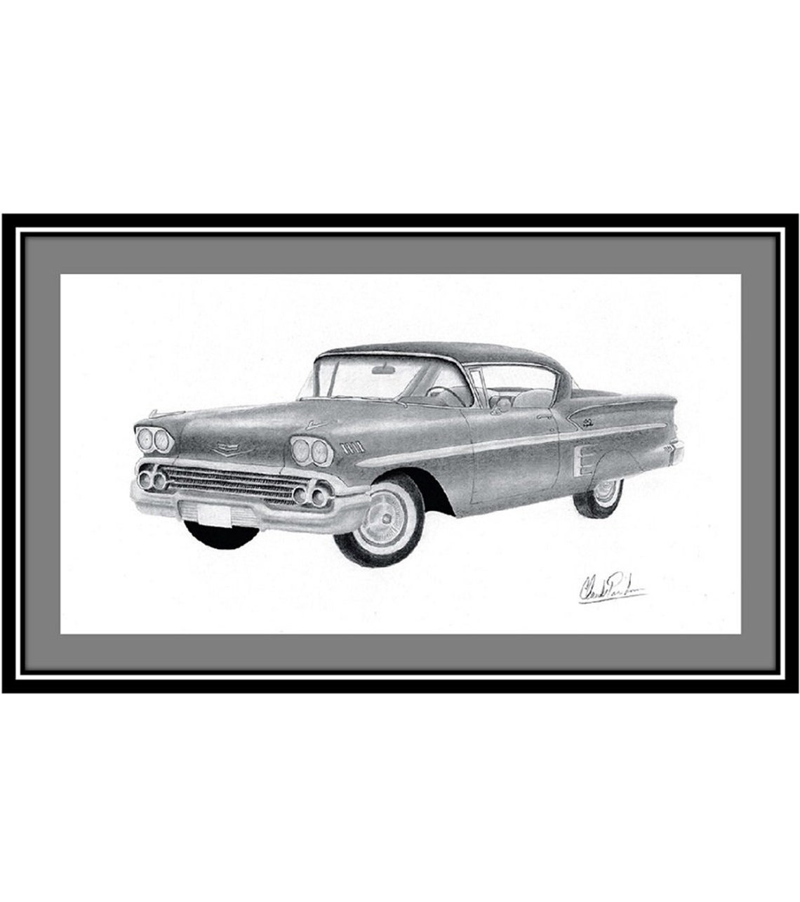 Print of My Drawing of a 1958 Chevrolet Impala, Chevrolet Wall ...