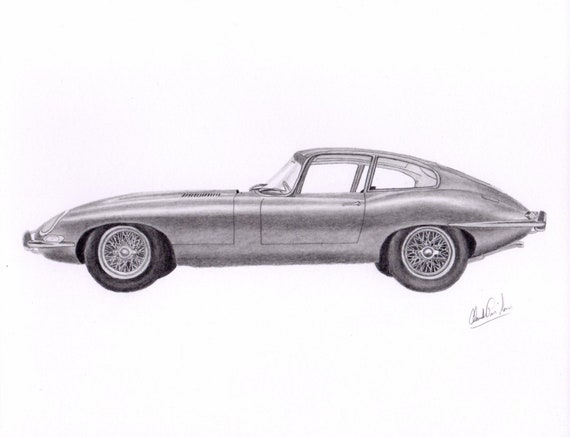 Print of My Drawing of a Jaguar E-type or XKE Jaguar Wall | Etsy
