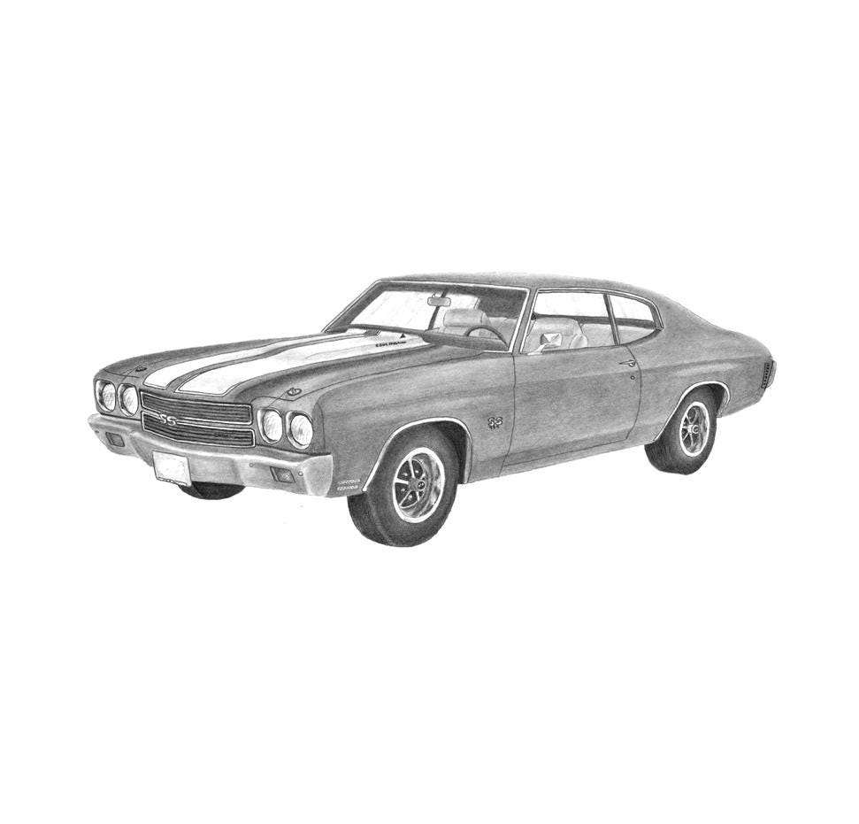 Print of My Original Pencil Drawing of a 1970 Chevelle - Etsy