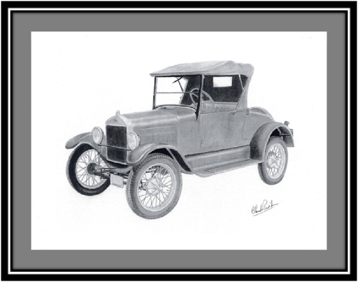 Print of My Pencil Drawing of a 1927 Ford Model T Roadster - Etsy Canada