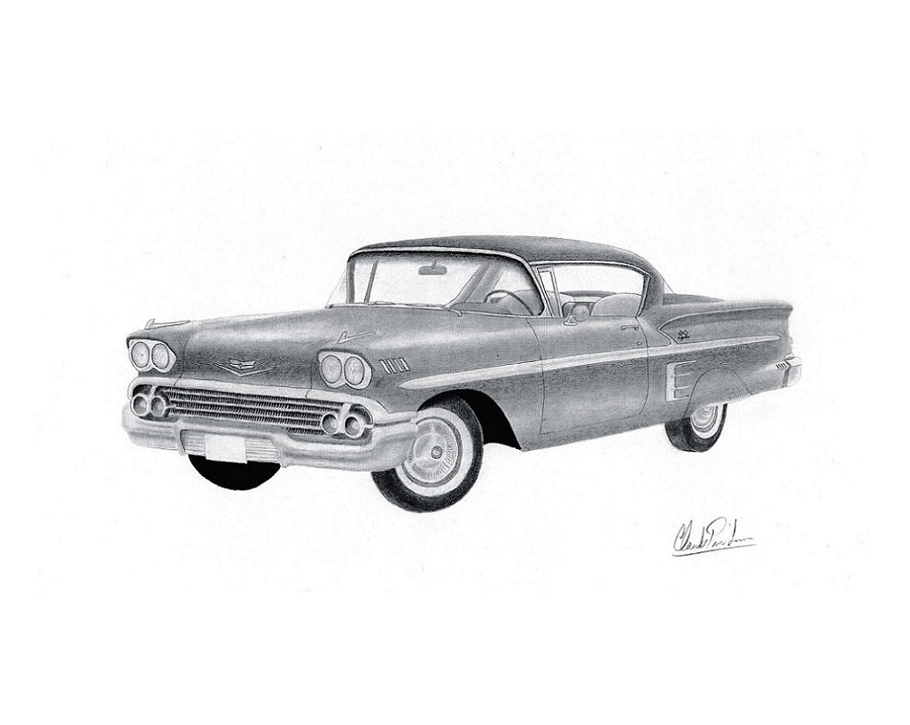 Print of My Drawing of a 1958 Chevrolet Impala, Chevrolet Wall ...