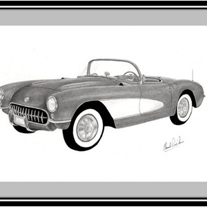 Print of My Pencil Drawing of 1956 - 1957 Corvette, Corvette Wall ...