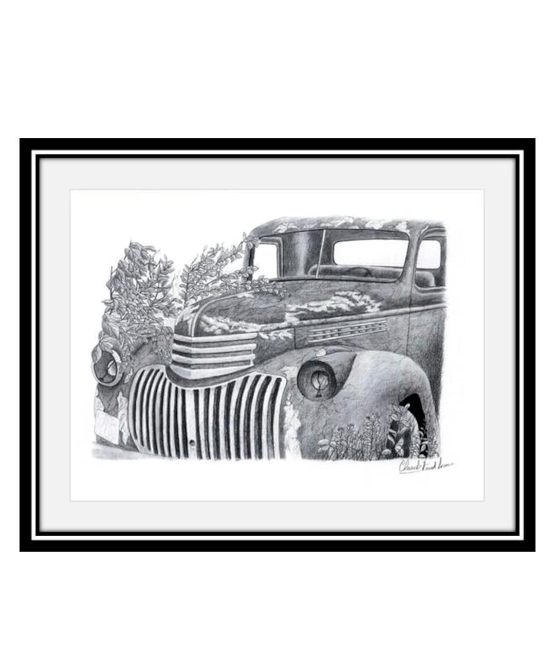 Print of My Pencil Drawing of an Old Truck Rusting Among the Leaves - Etsy