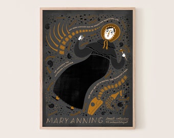 Mary Anning and Fossil Cliffs Linocut History of Paleontology, Women in ...