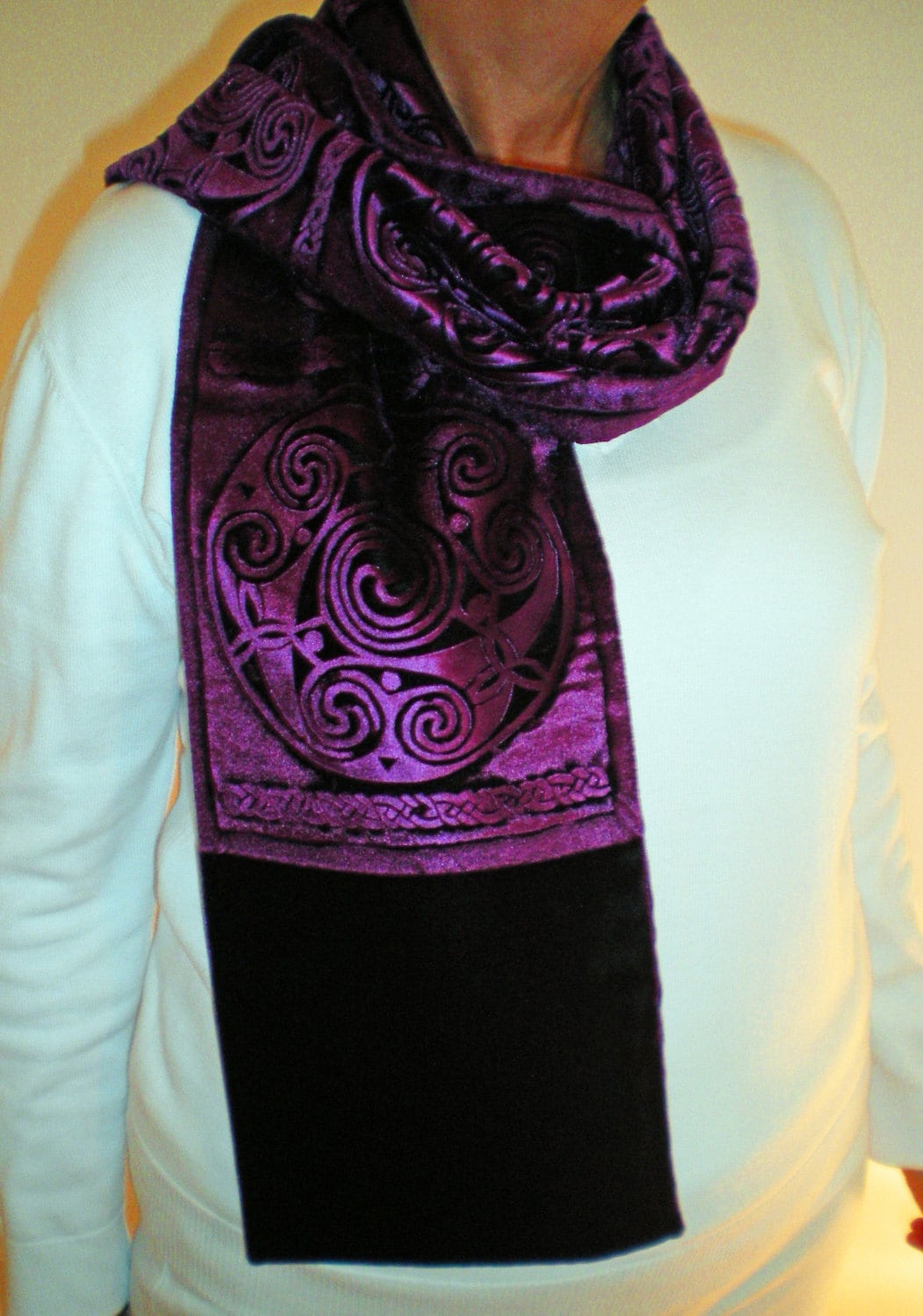 Hand Printed Embossed Velvet Scarf Celtic Spiral Design - Etsy