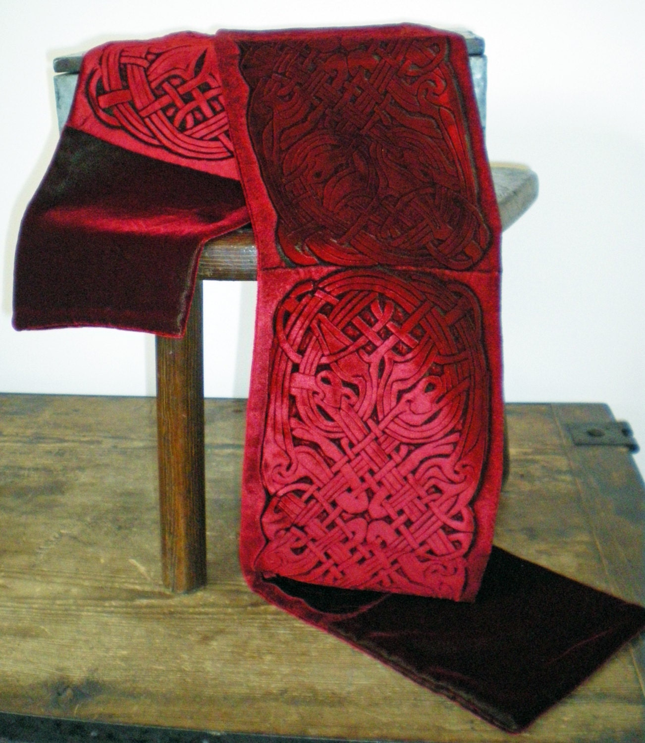Hand Printed Embossed Deep Crimson Velvet Scarf Celtic Design - Etsy