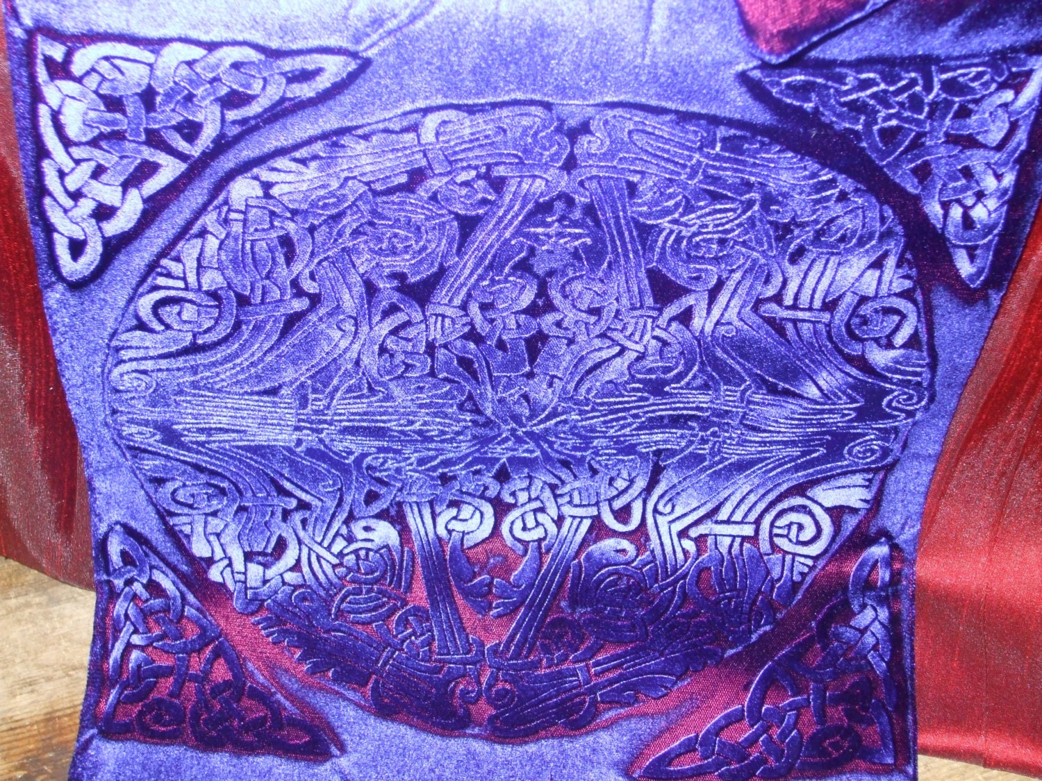 Hand printed embossed velvet scarf celtic circle design | Etsy