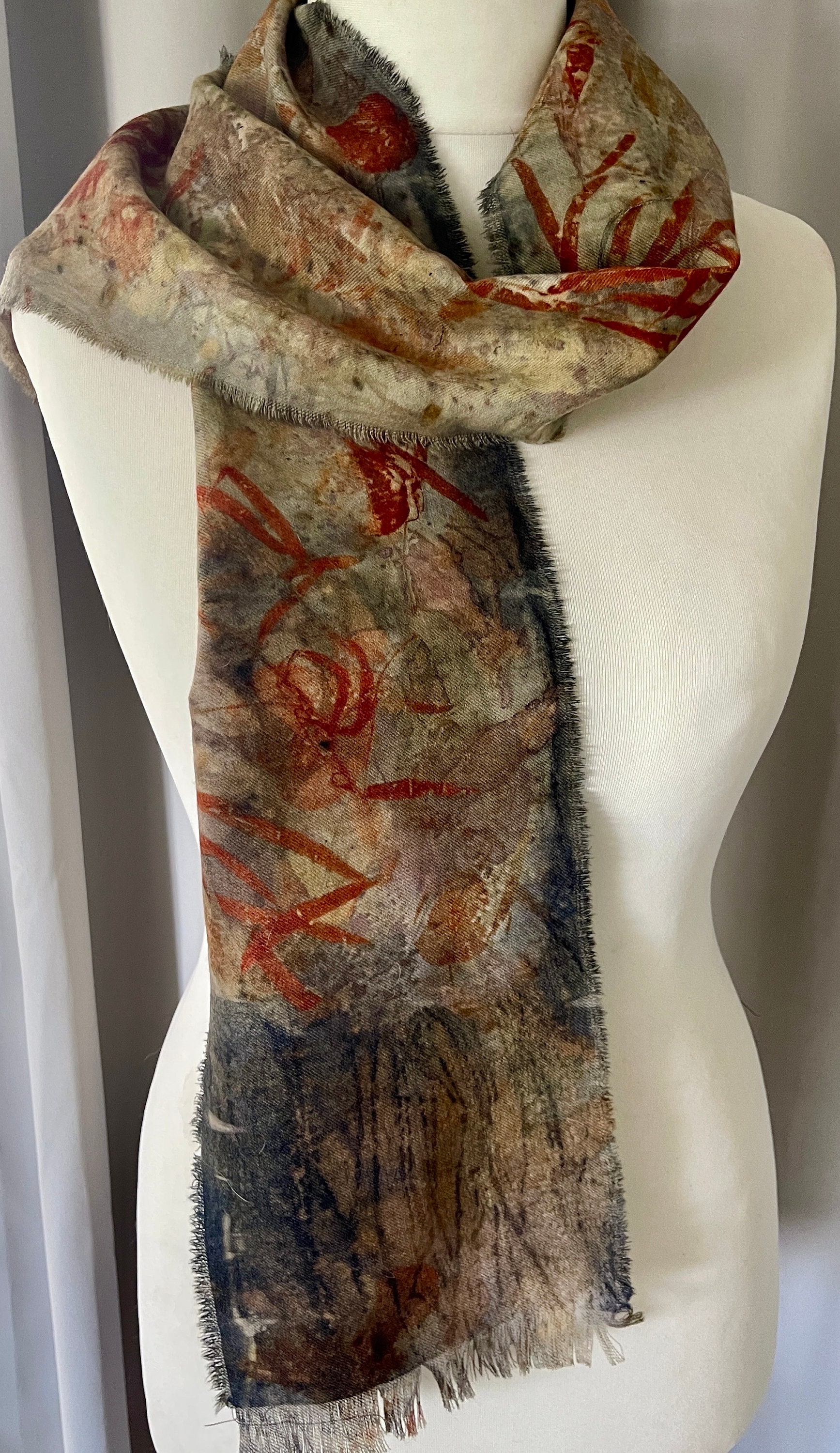 Hand Printed Unique Ecoprint Wool Scarf Printed on Both Sides Etsy Canada