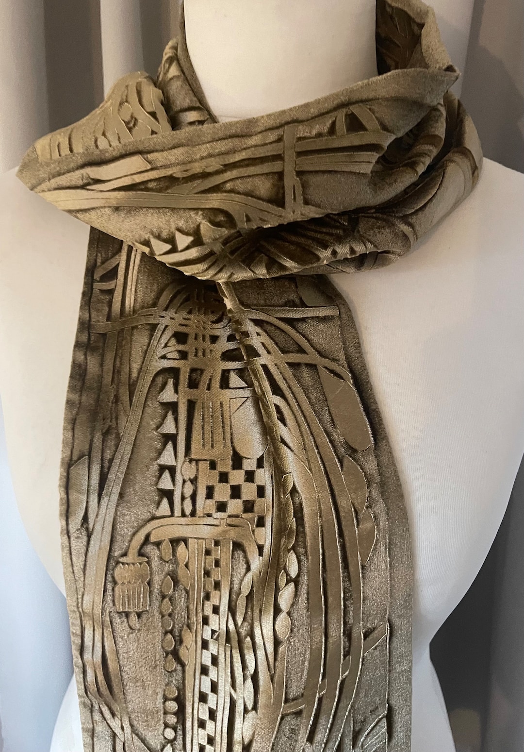 Sage Gold Hand Embossed Velvet Scarf Charles Rennie Mackintosh Art ...