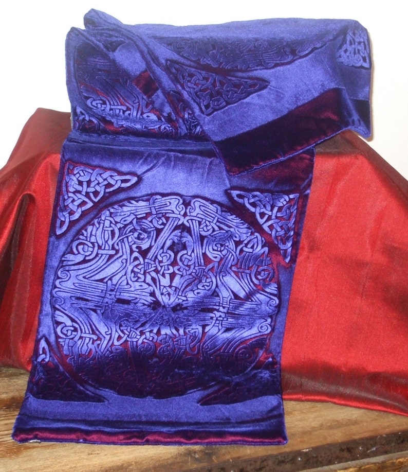 Hand printed embossed velvet scarf celtic circle design | Etsy