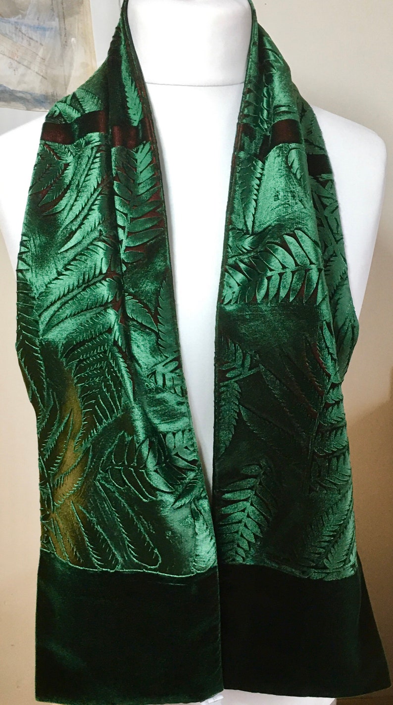 Hand Printed Embossed Velvet Scarf Botanical Fern Design - Etsy