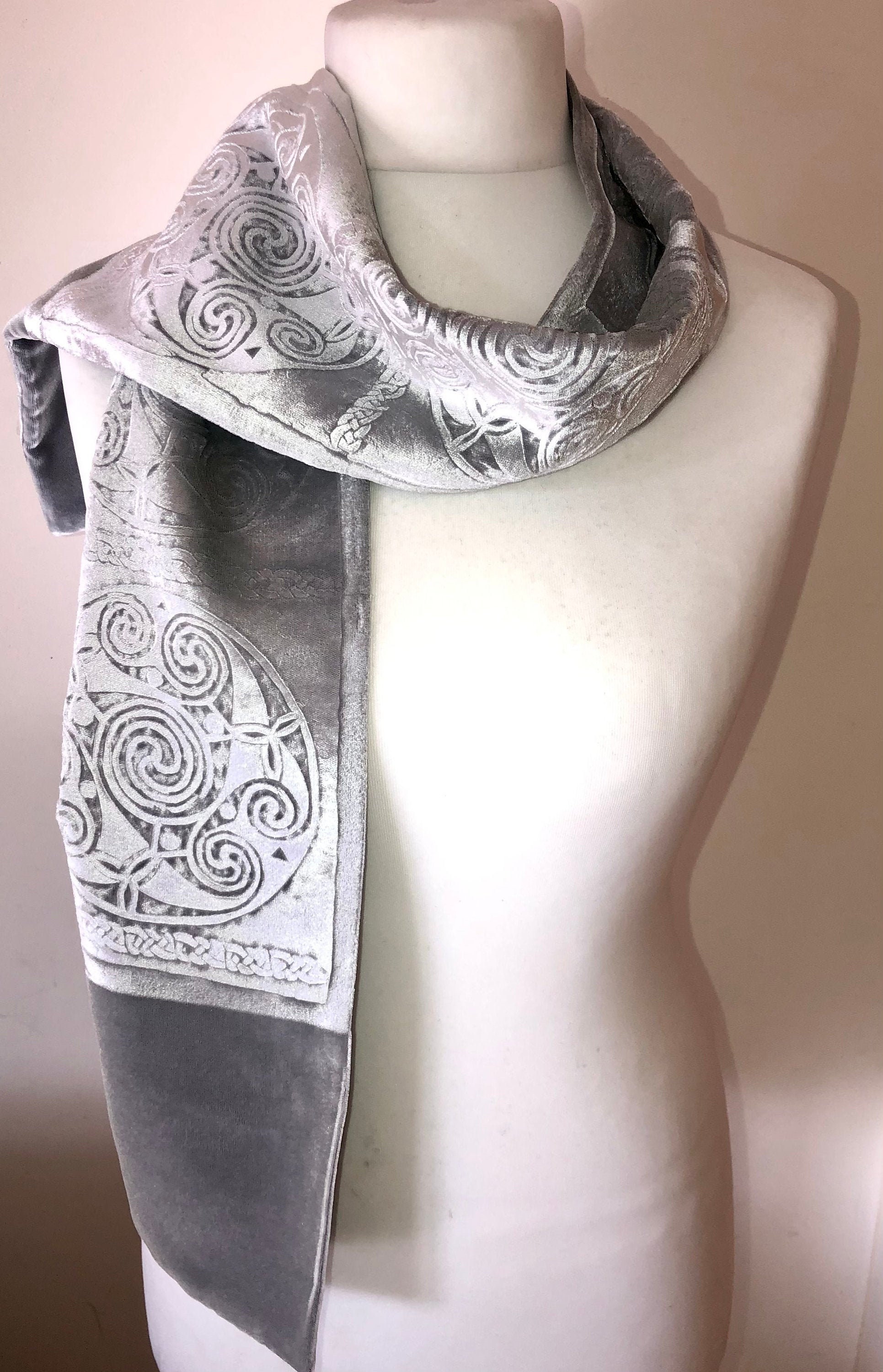 Sliver Velvet Embossed Iridescent Scarf With a Celtic Spiral - Etsy UK