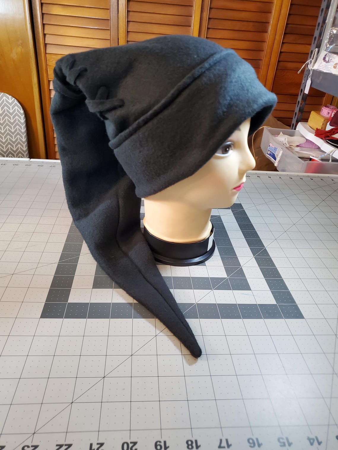 Black Pointed Fleece Hat With Black Laces (ready to Ship) - Etsy