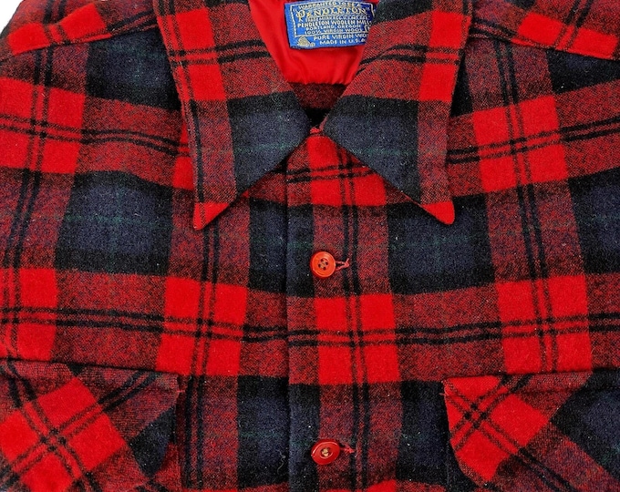 Vintage Pendleton Virgin Wool Flannel Button up Board Shirt Red Plaid ...