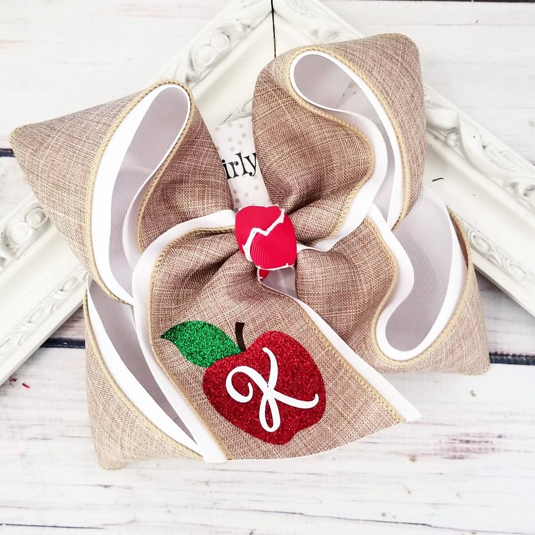 School Hairbow Back to School Apple Bow Monogram School Bows Burlap ...