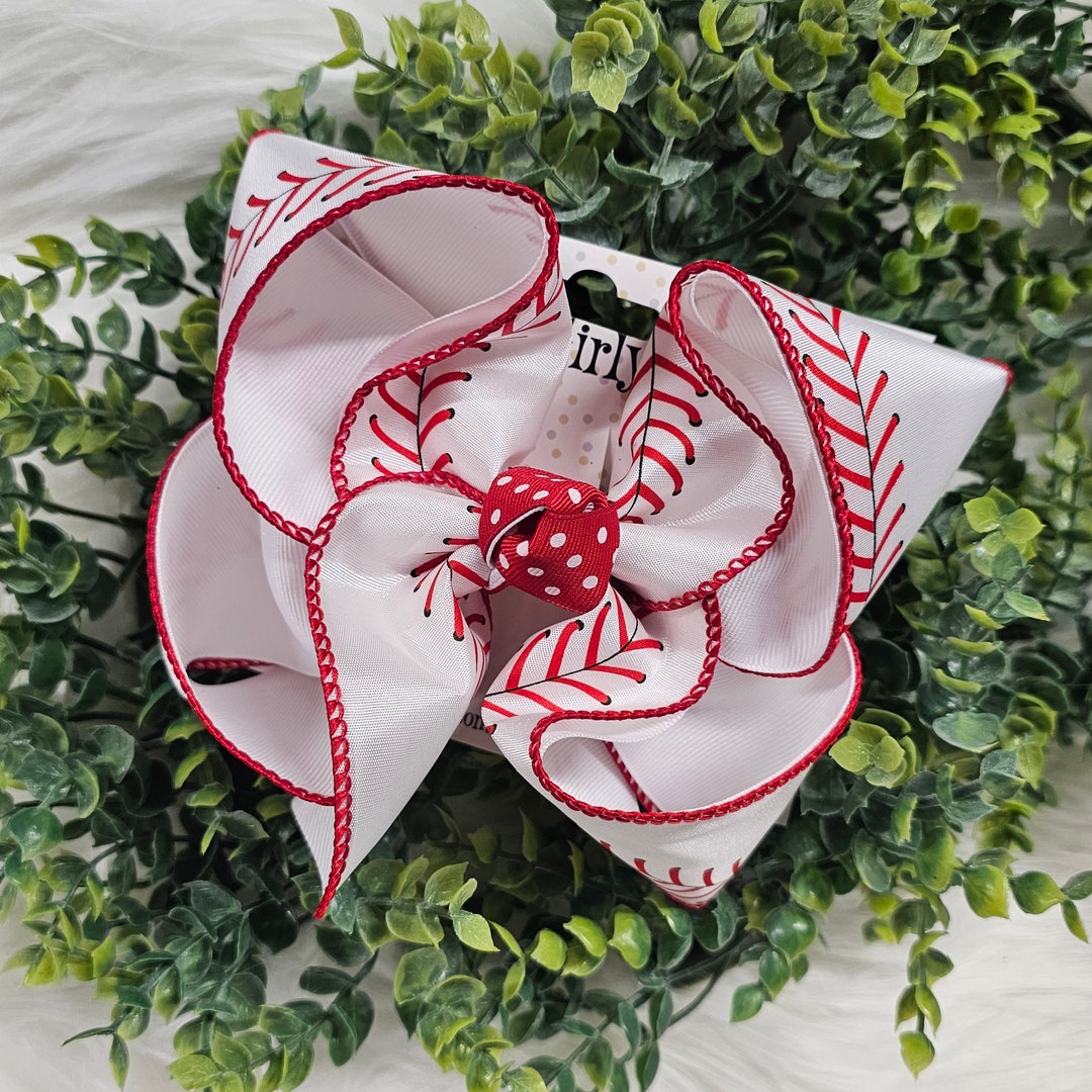 Baseball Hair Bow Baseball Hairbow Red White Baseball Bow - Etsy