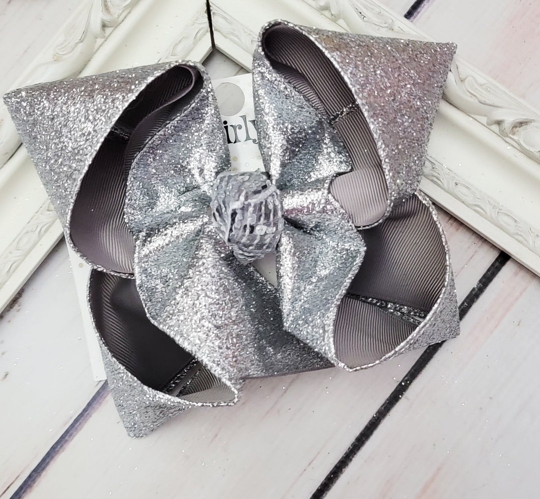 Silver Hairbow Silver Glitter Bow Dance Cheer Hairbow - Etsy