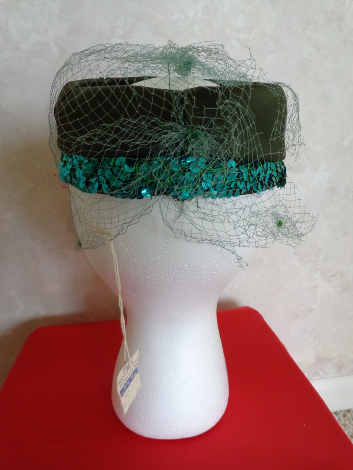 Pillbox Vintage Aqua Netted Hat With Sequined Rimming (#0643) - Etsy