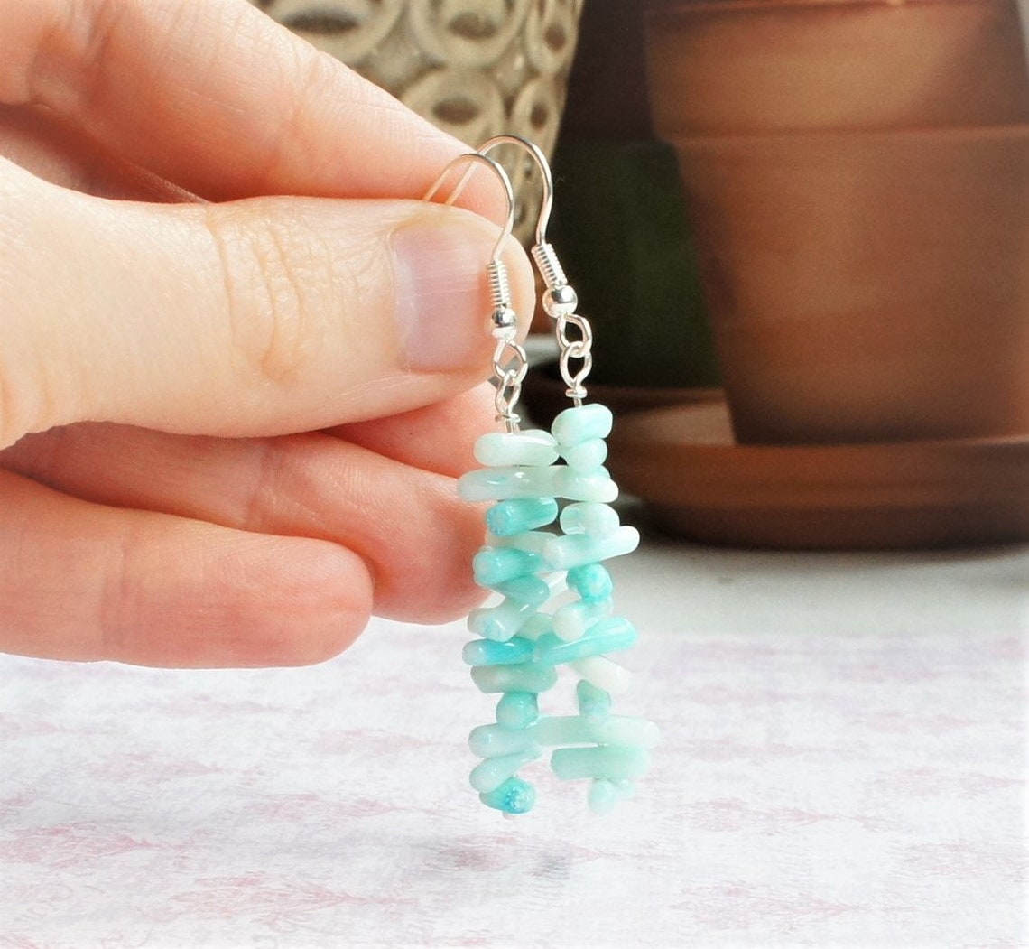 Turquoise Blue Coral Earrings, Coral Beads Earrings, Mini Chips ...