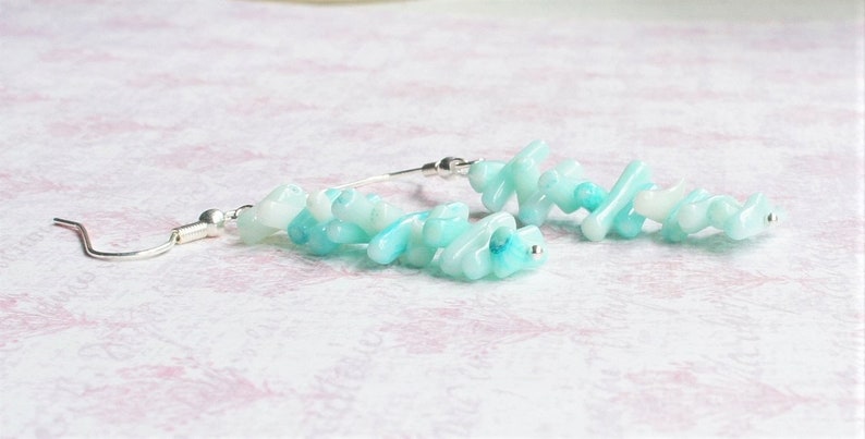 Turquoise Blue Coral Earrings, Coral Beads Earrings, Mini Chips ...