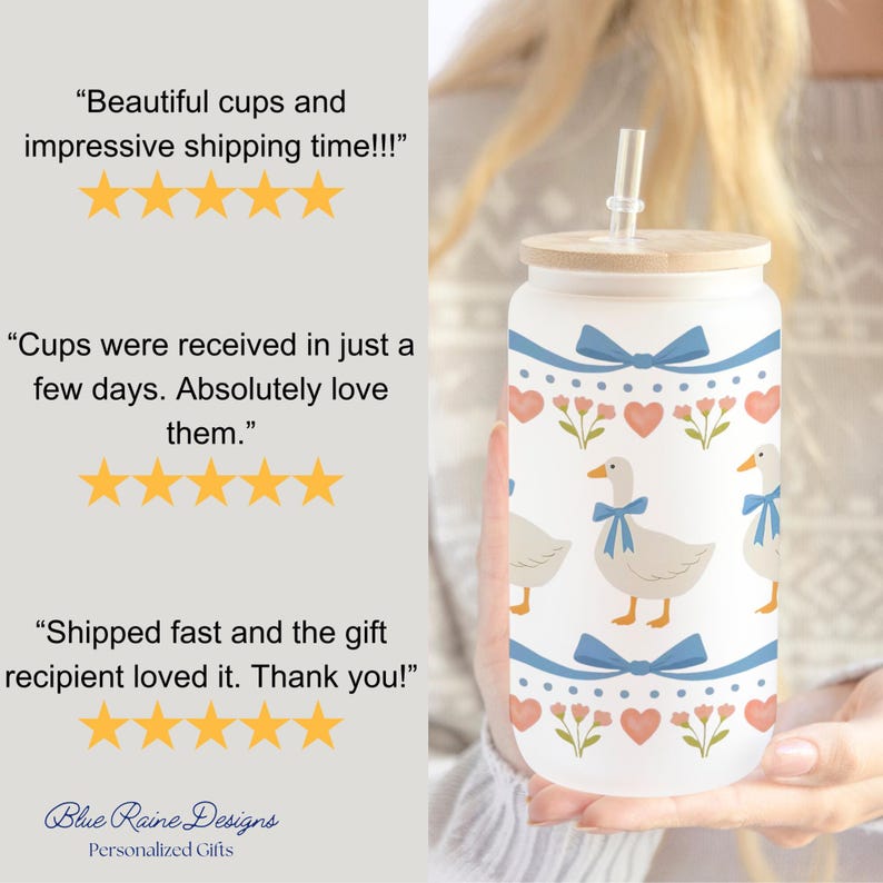 Vintage Goose Lovers Frosted Cup, Country Goose, Blue Ribbon Goose ...