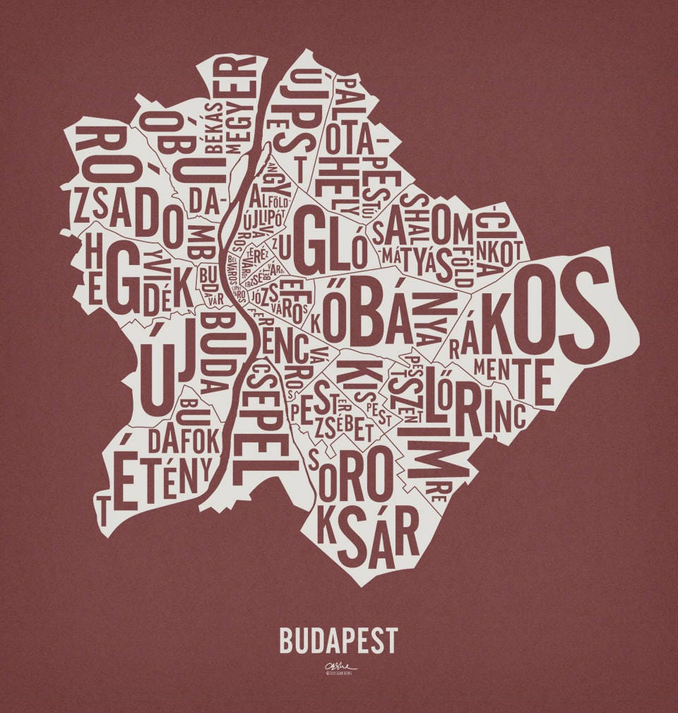 BUDAPEST and its 23 Districts 20x21 Map Poster | Etsy