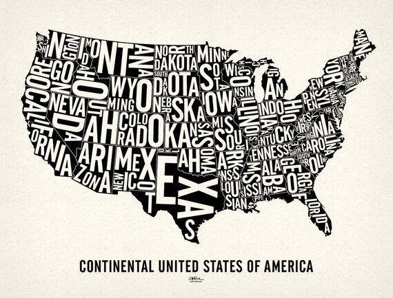 USA and Its 48 Contiguous States 25x19 Map Poster - Etsy