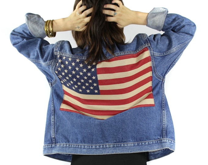 American Flag Denim Jacket - Etsy