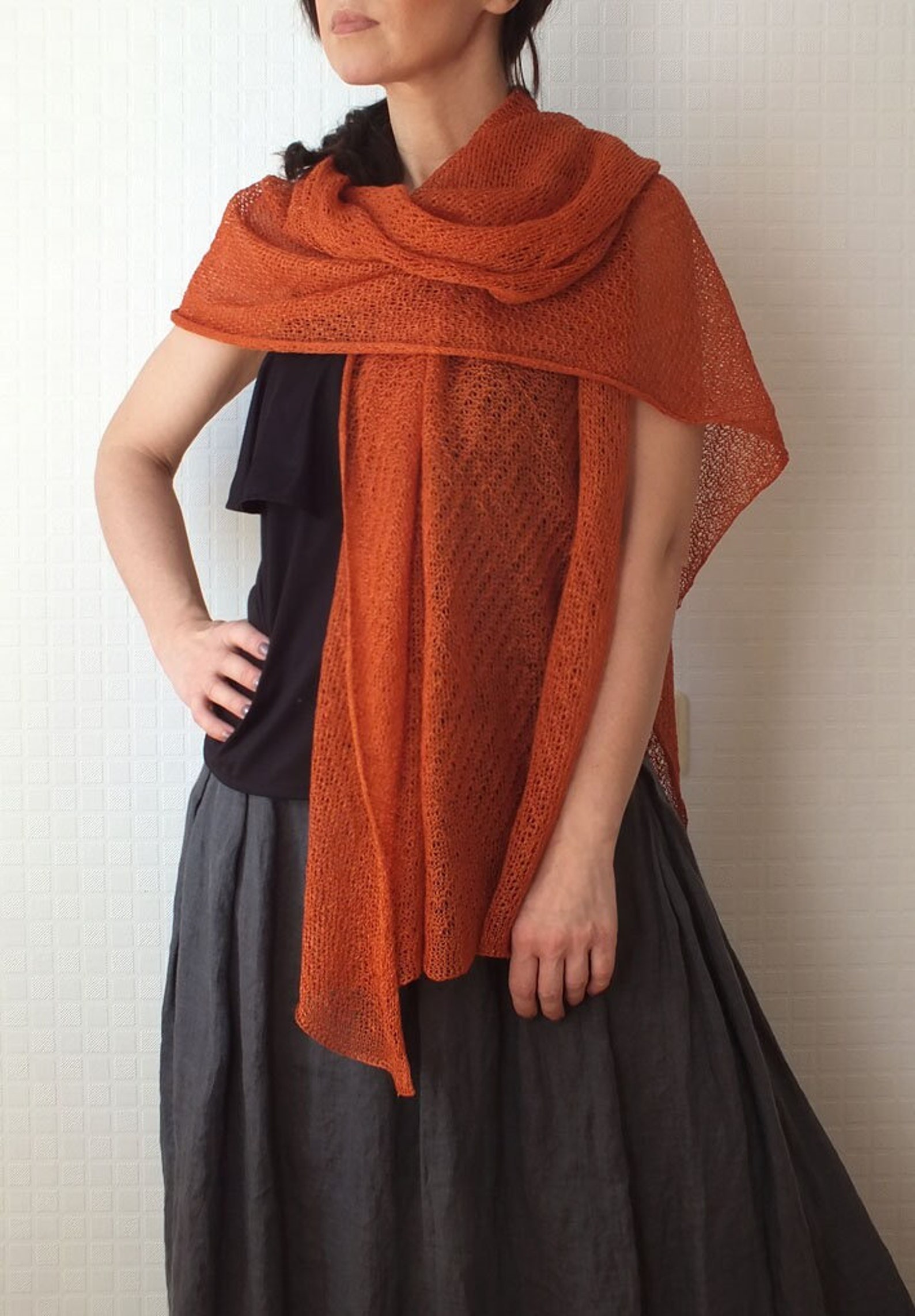 Knitted Lace Linen Wrap Linen Shawl Terracotta - Etsy