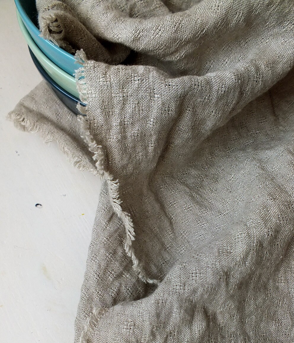 Vintage Style Natural Linen Tea Towel - Raw-edge Kitchen Dishtowel ...